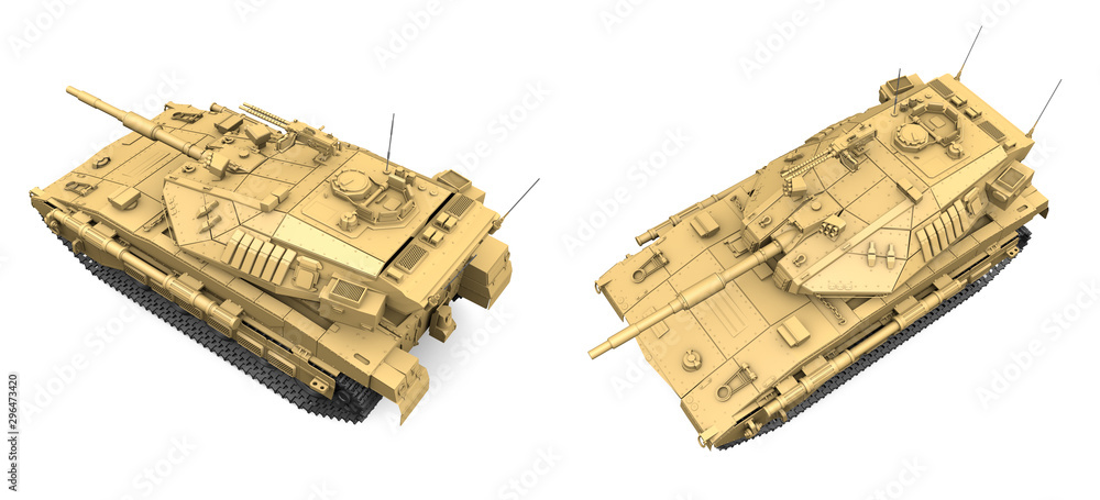 desert camo miltary tank with fictive design isolated on white ...