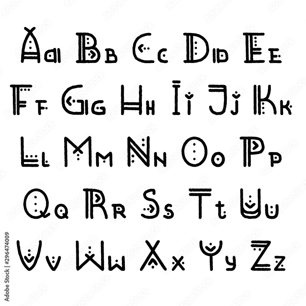 Set of vector ethnic alphabet letters. Uppercase and lowercase letters ...