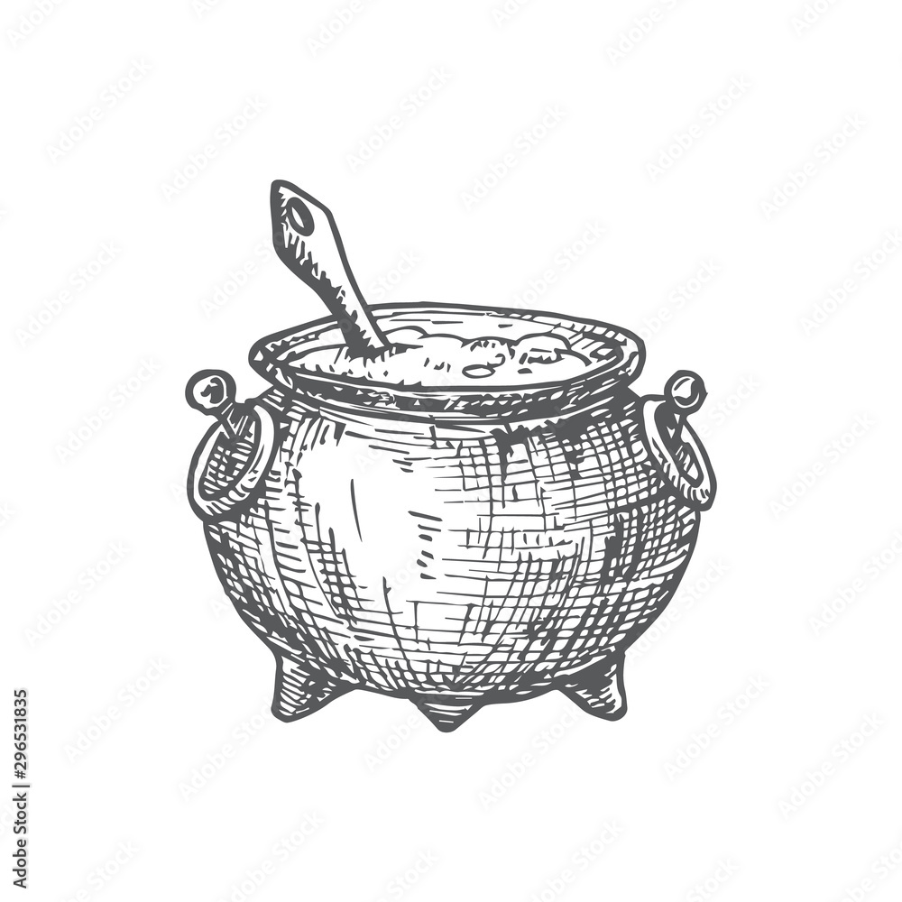 Hand Drawn Halloween Witch Cauldron Vector Illustration. Abstract ...