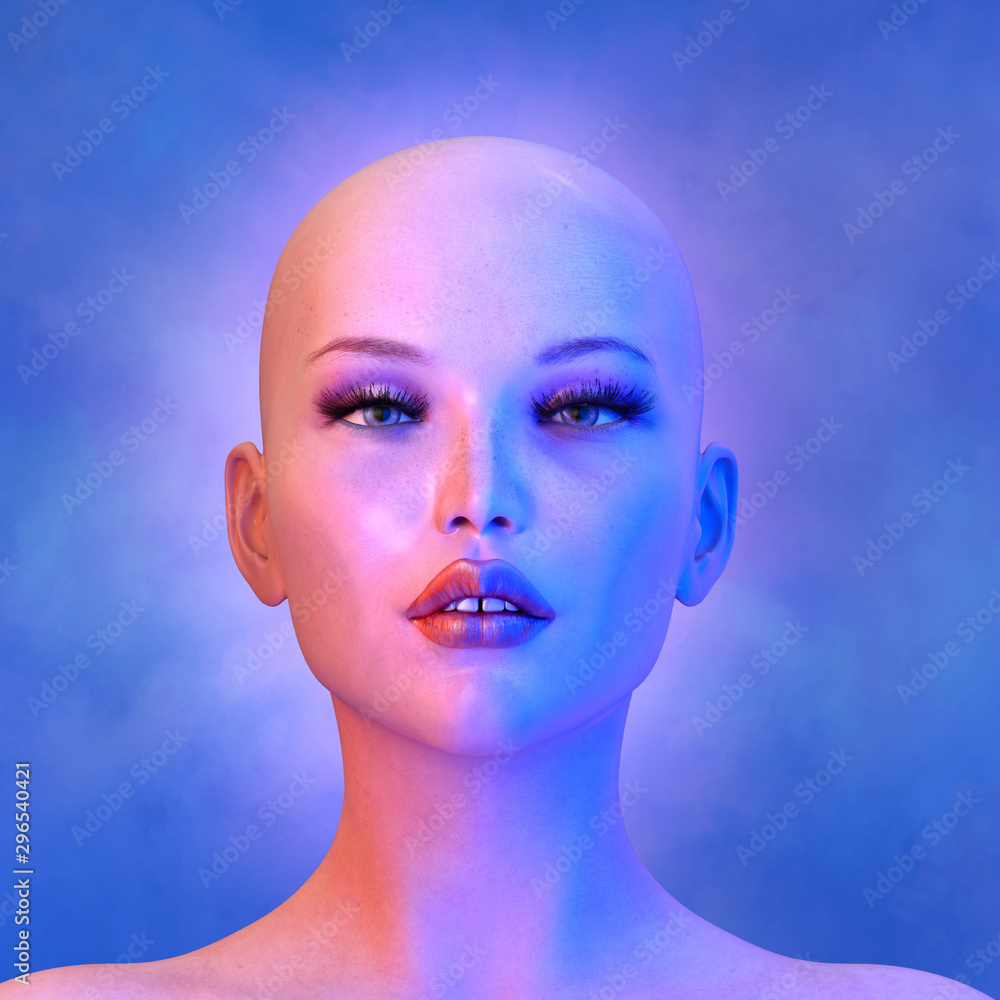 Beauty sexy woman front face portrait. Beautiful bald fashion model ...