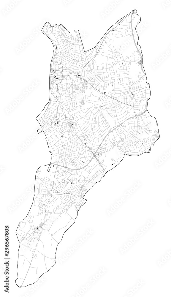 Satellite view of the London boroughs, map and streets of Kingston upon ...
