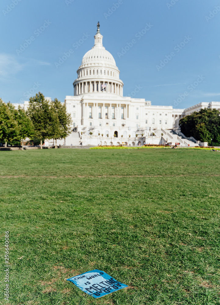 Climate change protest sign in front of the United States Capital ...