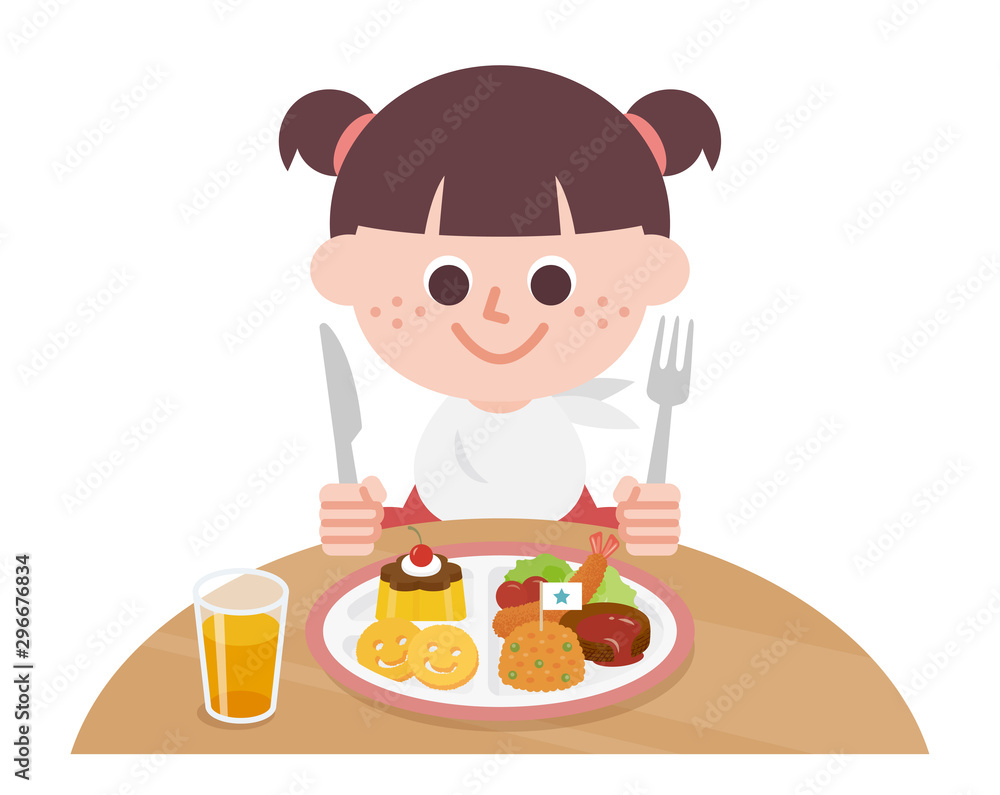Girl eating lunch plate Stock Vector | Adobe Stock