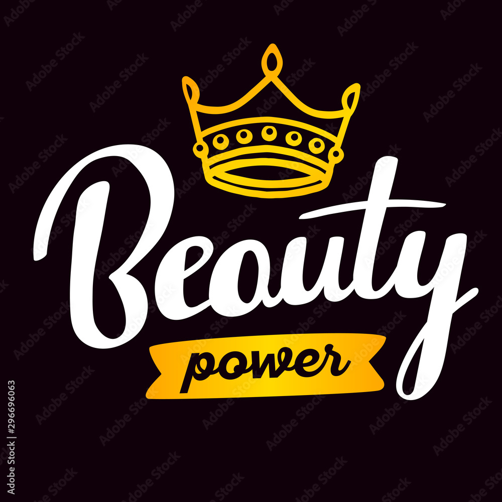 Powerful handwritten vector lettering with retro line art golden crown ...