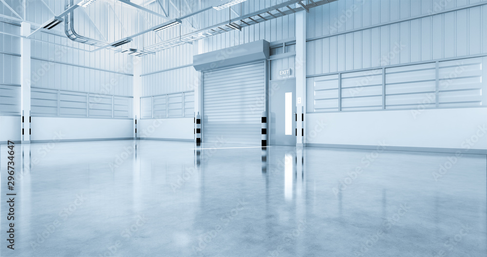 Roller door or roller shutter inside factory, warehouse or industrial ...
