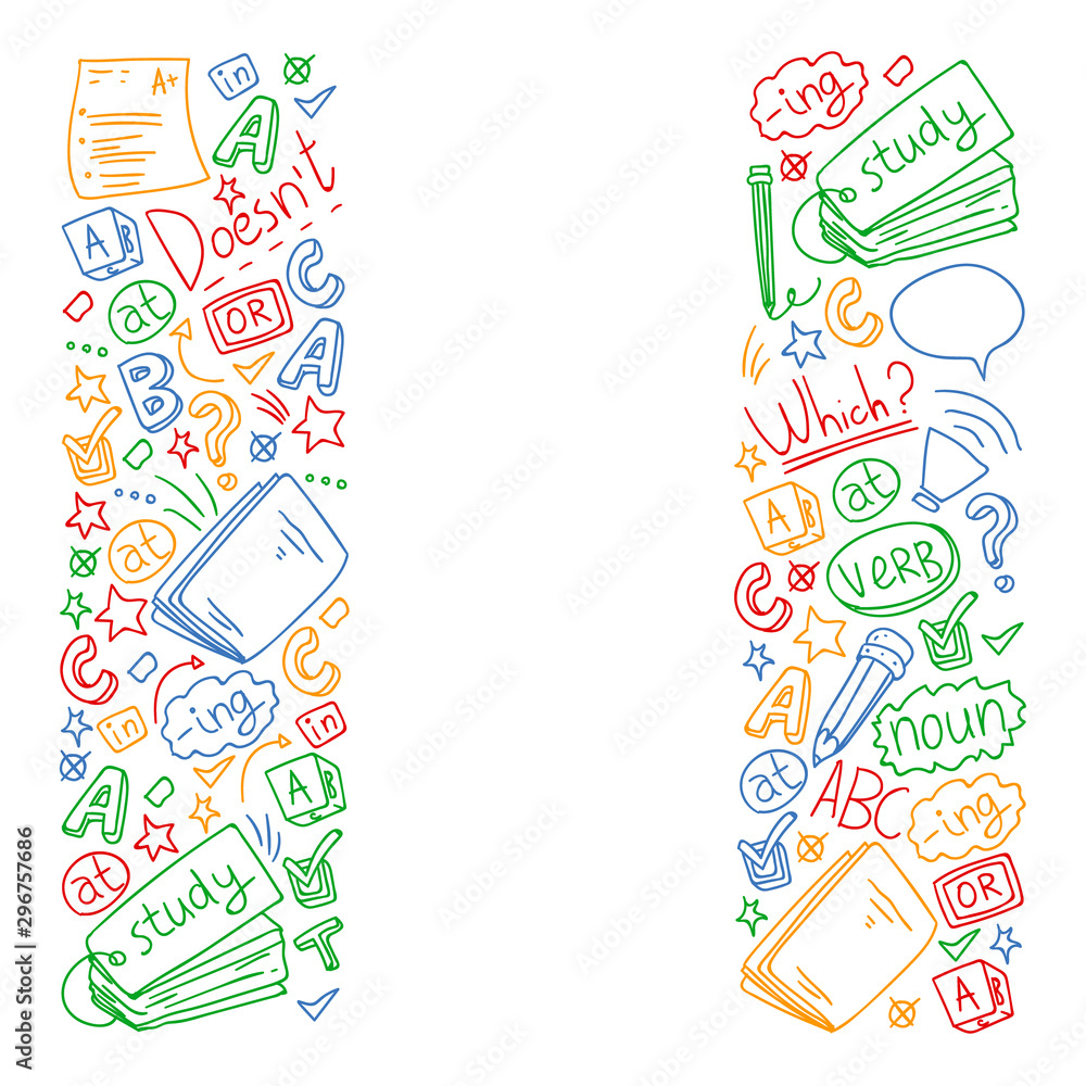 English courses. Doodle vector concept illustration of learning english ...