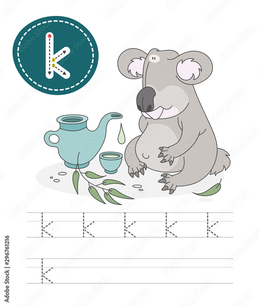Learning to write a letter - k. A practical sheet from a set of ...