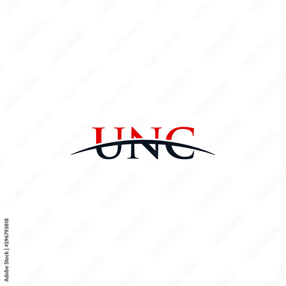 Initial letter UNC, overlapping movement swoosh horizon logo company ...