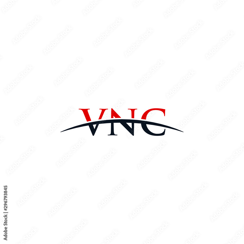 Initial letter VNC, overlapping movement swoosh horizon logo company ...