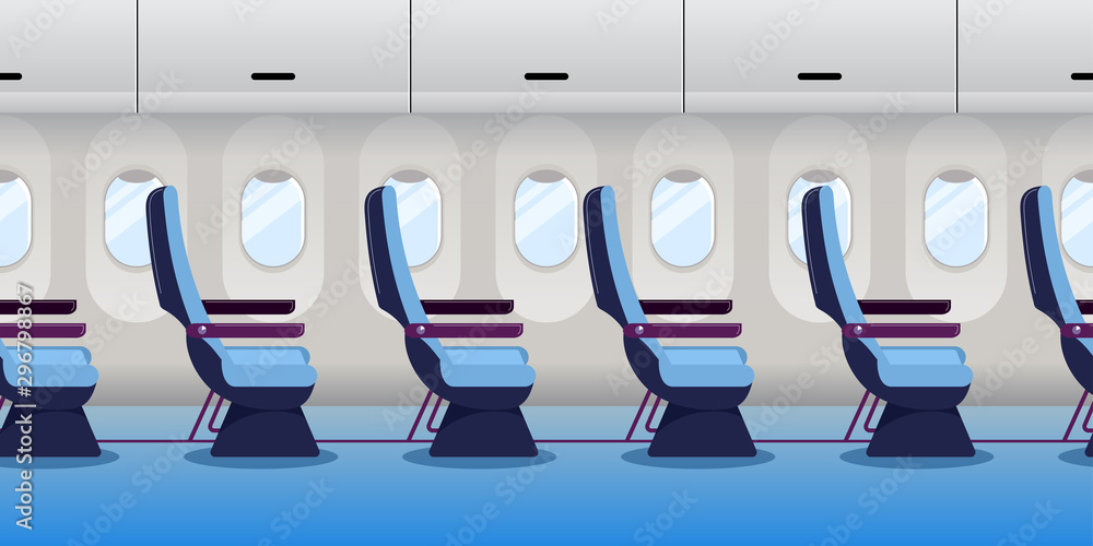 Airplane inside. Empty plane interior, seamless horizontal background ...