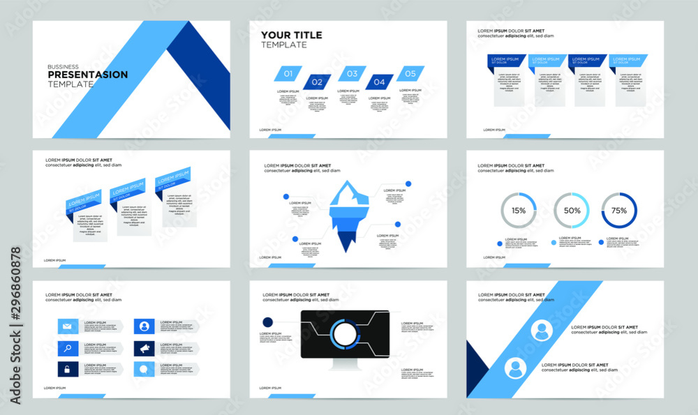set blue business presentation backgrounds design template and page ...