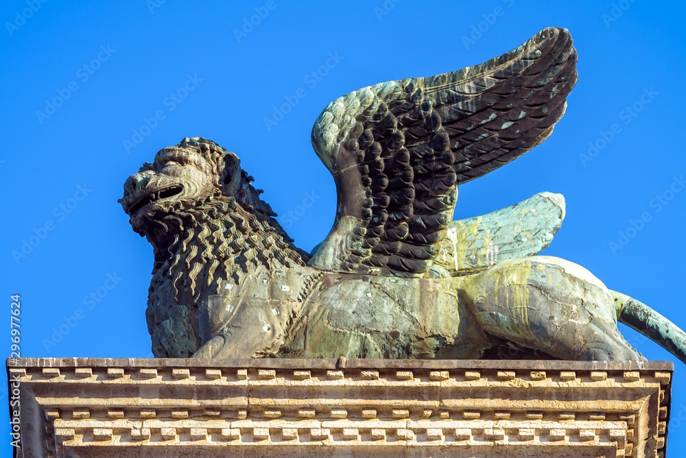 Lion statue at Piazza San Marco (St Mark`s Square), Venice, Italy ...