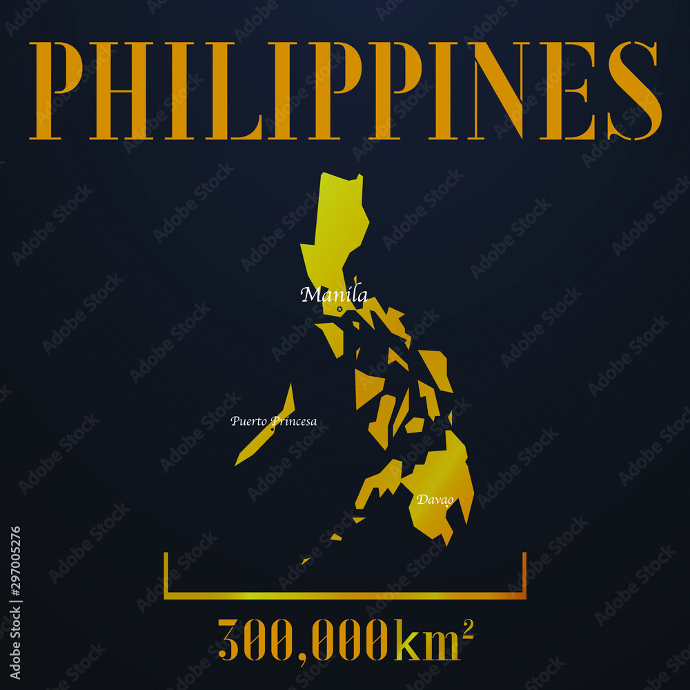Philippines golden solid country outline silhouette, realistic piece of ...