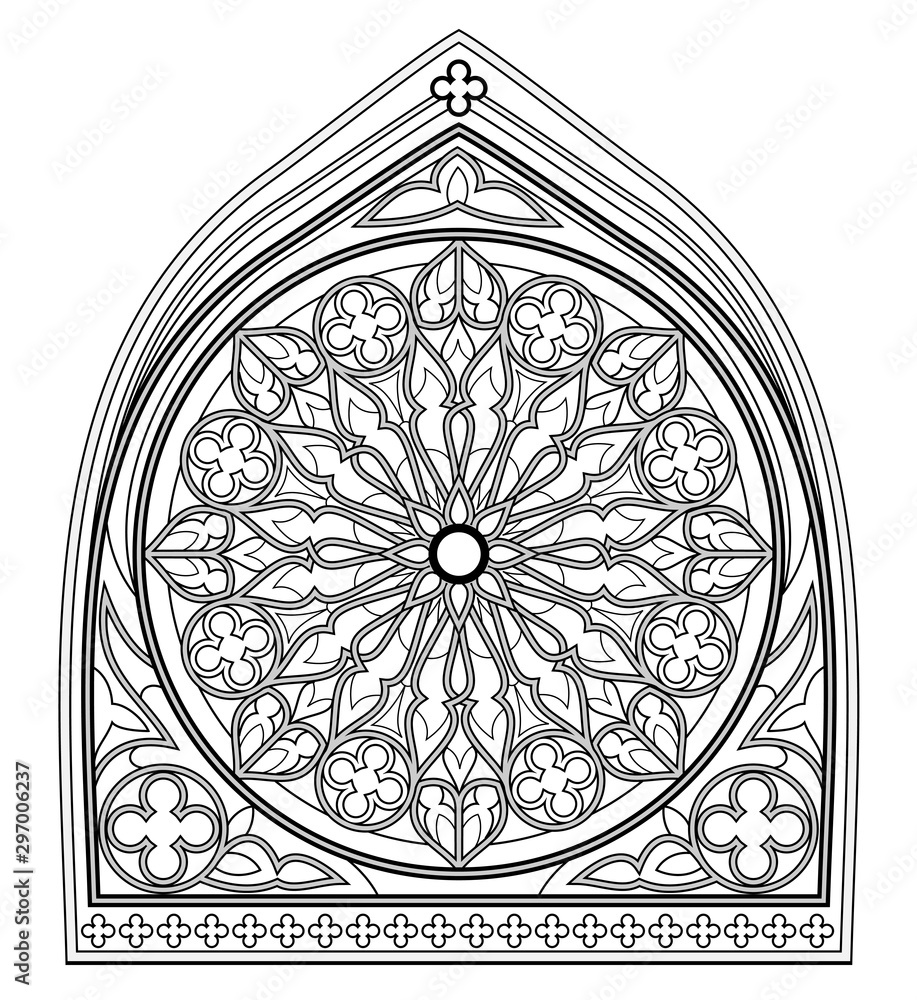 Beautiful Gothic stained glass window with rose. Medieval architecture ...
