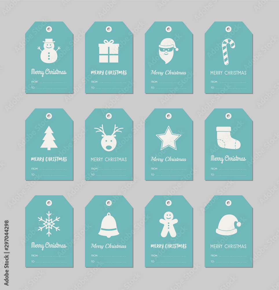 Set of Christmas gift tags with festive icons and greetings. Vector ...