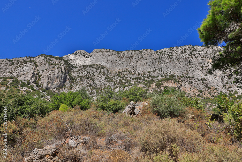 Cave of Pythagoras in the hills above Marathokambos on the Greek island ...