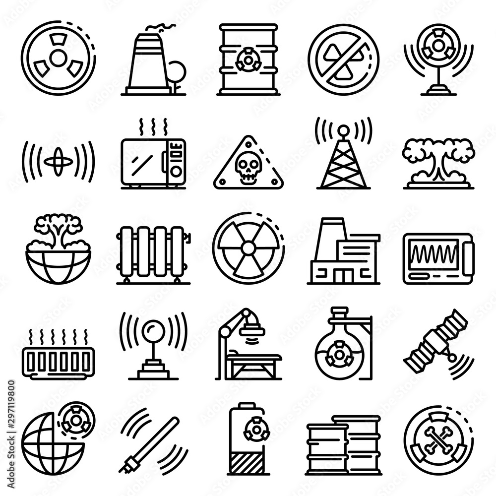 Radiation icons set. Outline set of radiation vector icons for web design isolated on white ...