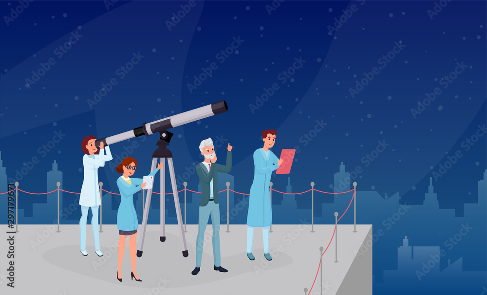 Astronomical observation, stargazing flat vector illustrations ...