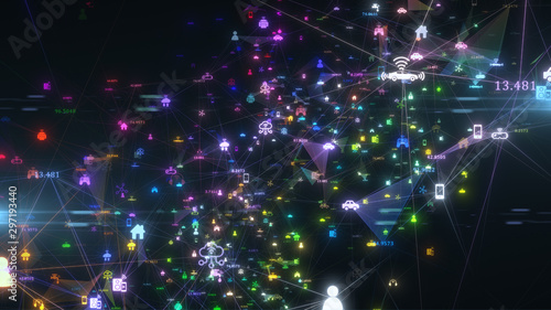 Connected network devices nodes Internet of things IOT cloud computing ...