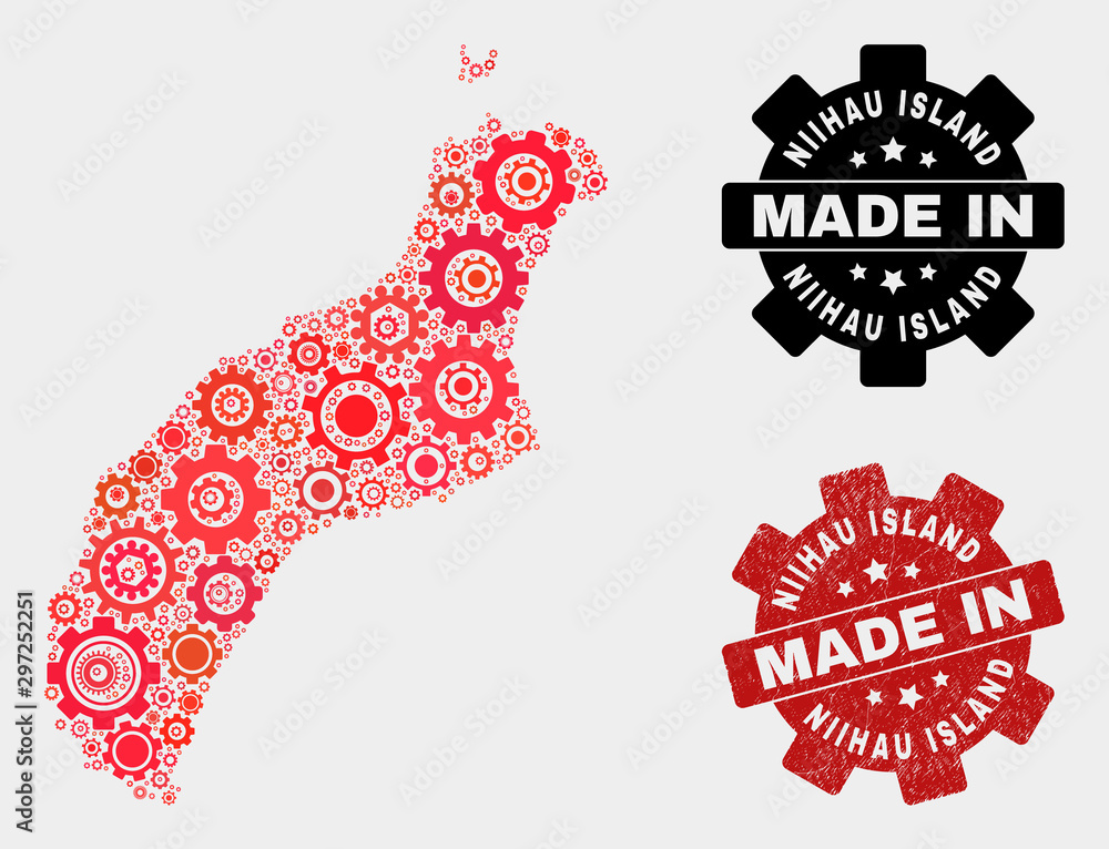 Vector de Stock Mosaic industrial Niihau Island map and textured seal ...