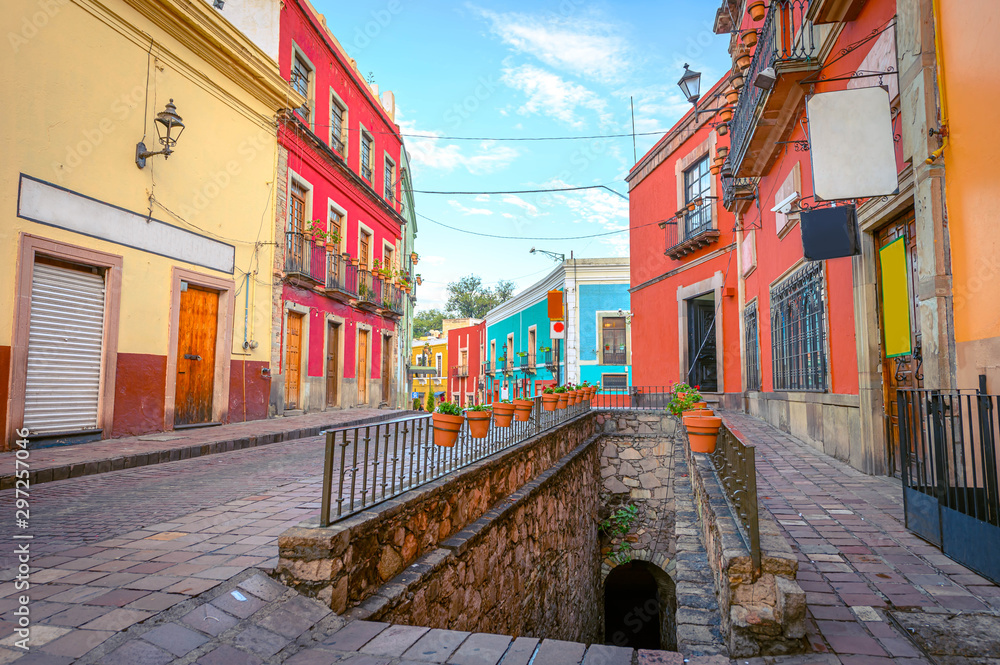 Beautiful streets and colorful facades of Guanajuato, Mexico. Colonial ...