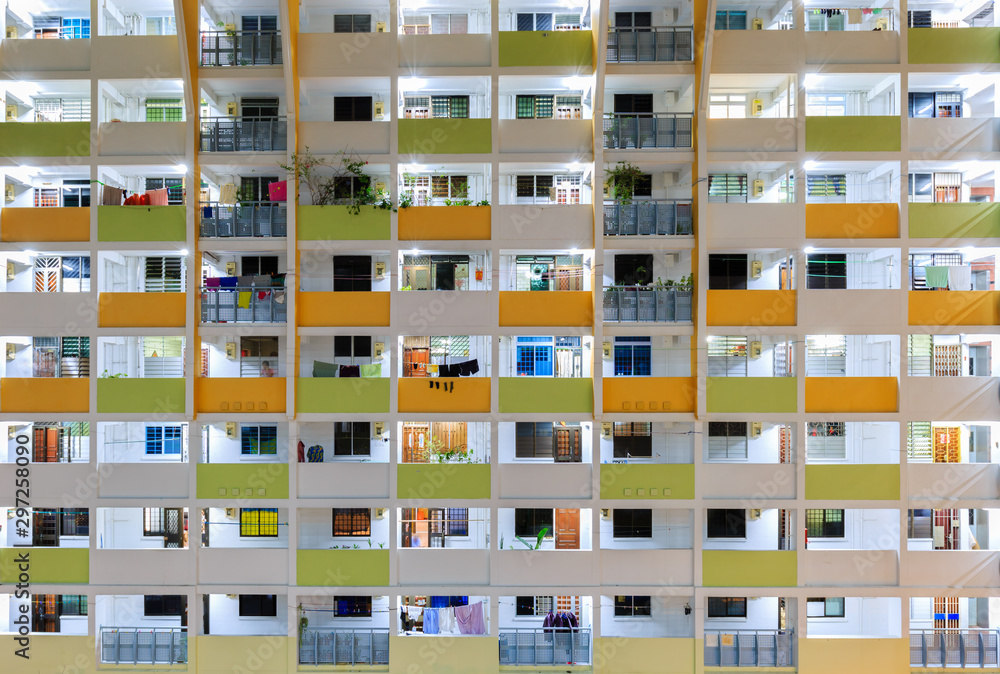 Singapore local residential building HDB facade night view Stock Photo ...