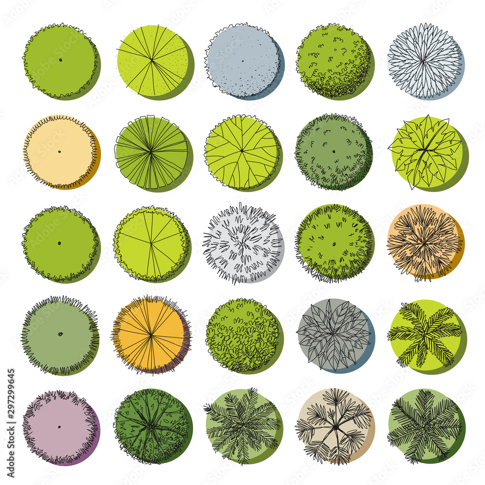 Set of free hand drawn doodle Plan view tree for landscape plan Stock ...