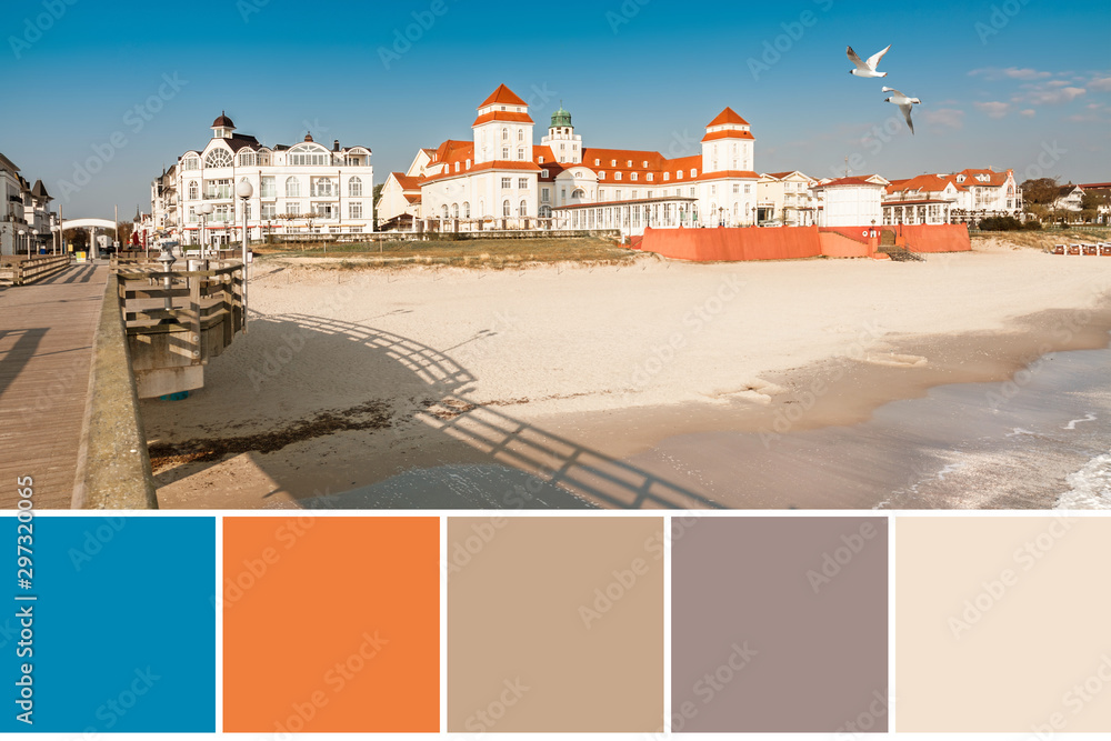 Color matching complementary palette with blue, orange, and beige ...