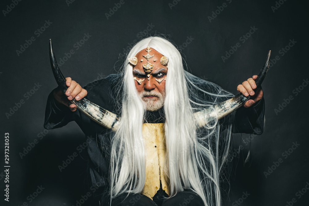 Photo Stock Tree spirit and fantasy concept. Man wizard with fantastic ...