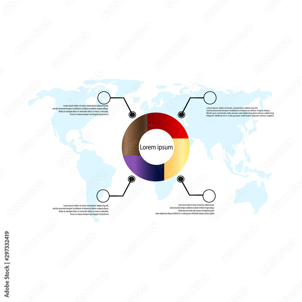 Vector template step by step circular business diagrams with world map ...