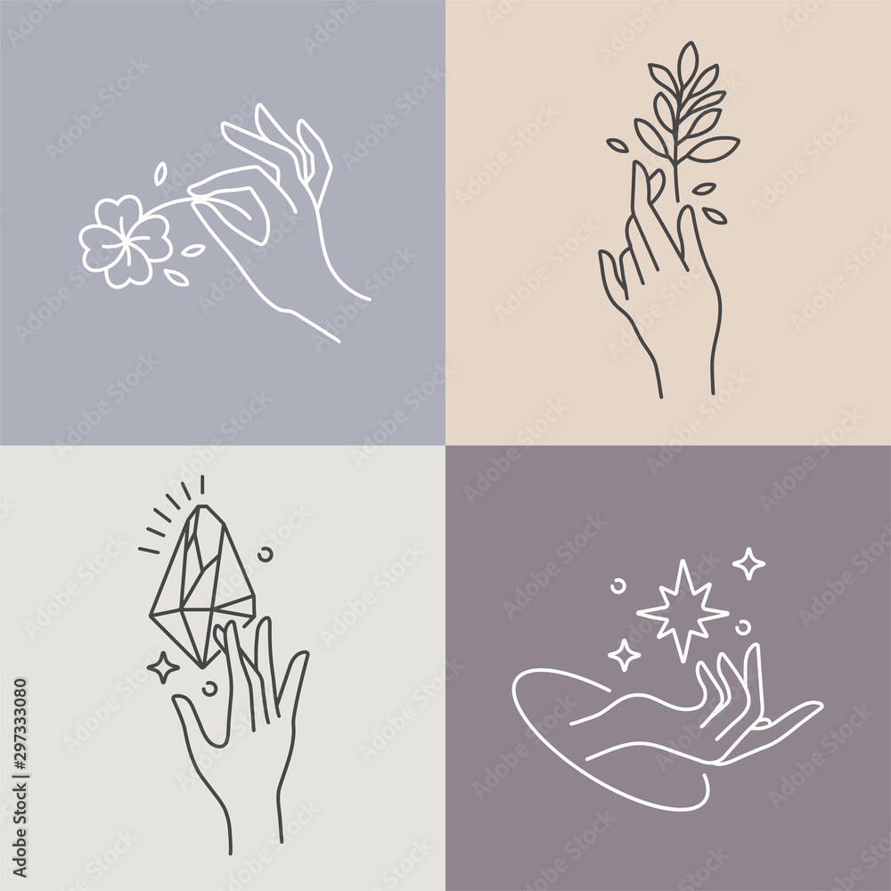 Vector design linear template logos or emblems - hands in in different ...