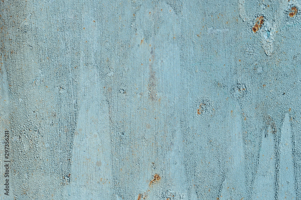 Light blue faded. Texture of stained metal surface with cracked paint ...