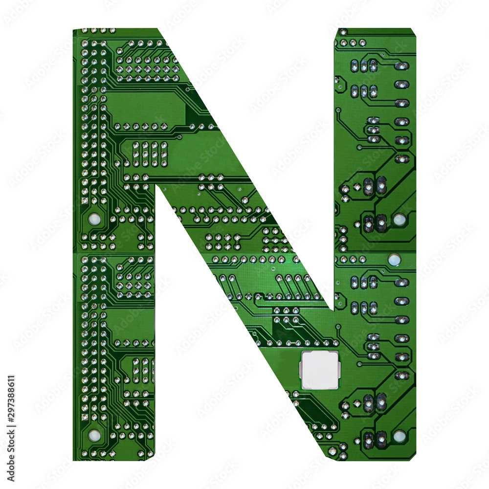 Letter N, Alphabet in circuit board style. Digital hi-tech letter ...