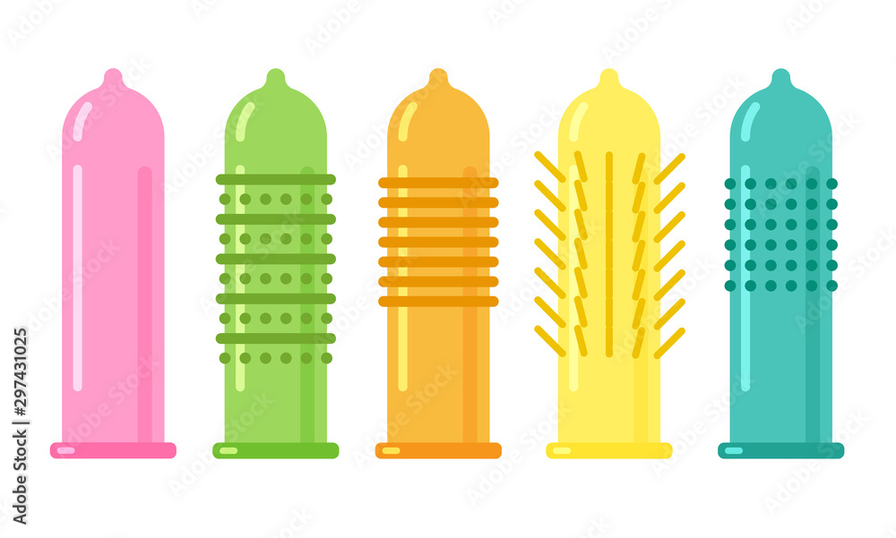 Vector condom icon. Contraception concept. Different forms and types of ...