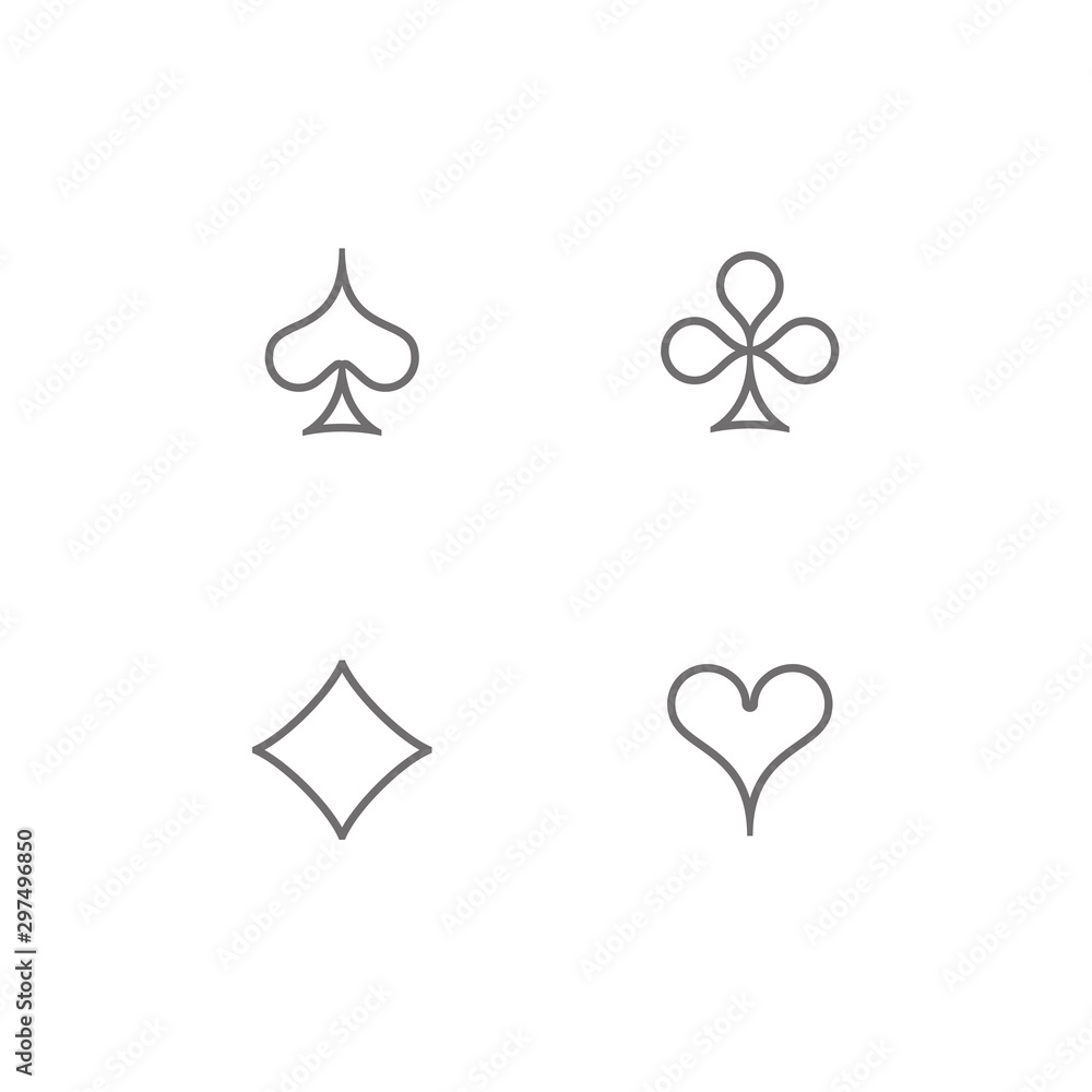 Set diamonds, clovers, hearts and spades Four Playing card suits line ...
