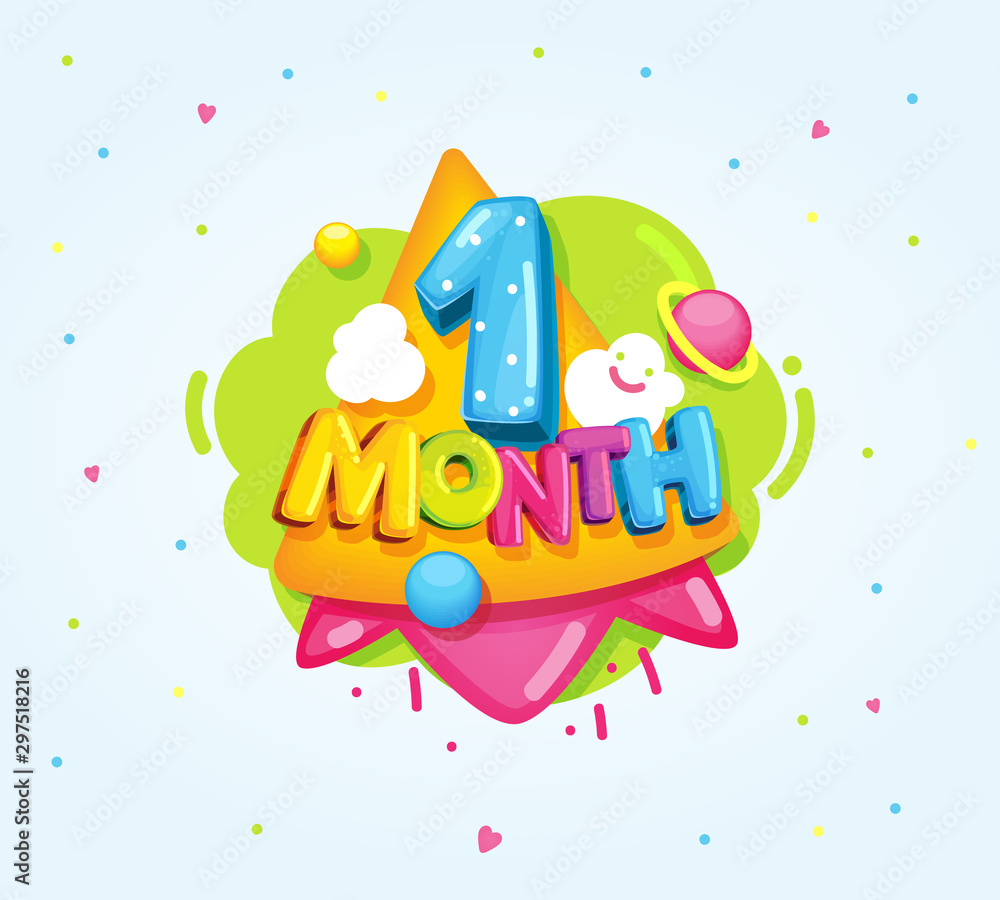 1 month baby color symbol. Cartoon kids vector illustration Stock ...