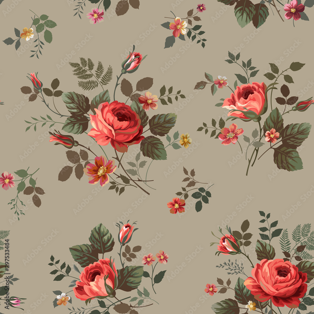 seamless floral pattern with red rose. vintage rose bouquet Stock ...
