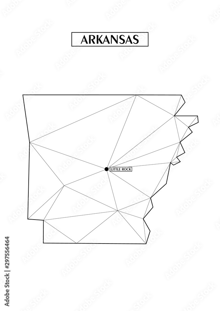 Polygonal abstract map state of Arkansas with connected triangular ...