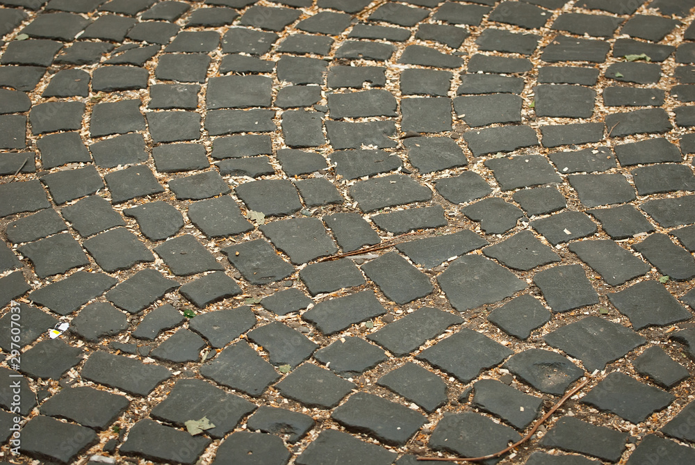 Blank street tile texture. Cobblestone close-up. Sharpness on granite ...