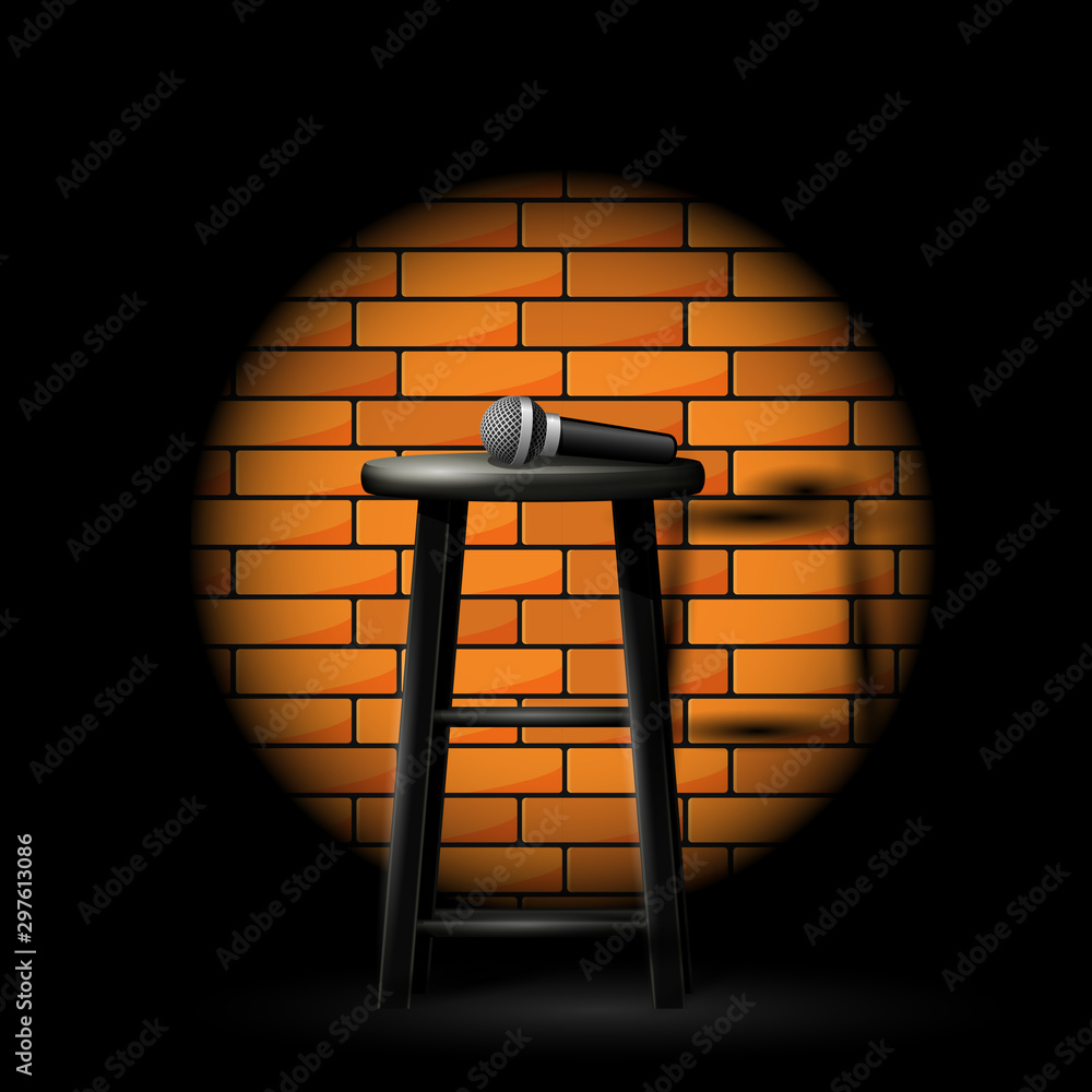 Stand up comedy show - microphone on stool in ray of spotlight and ...