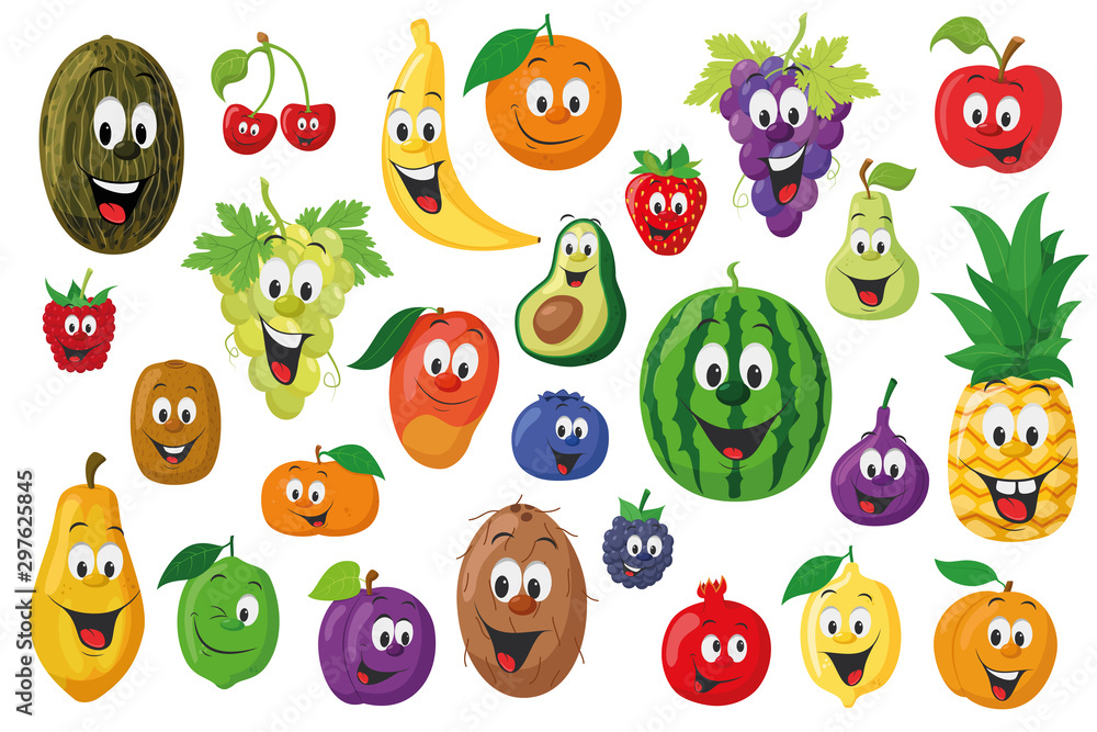 Fruits Characters Collection: Set of 26 different fruits in cartoon ...