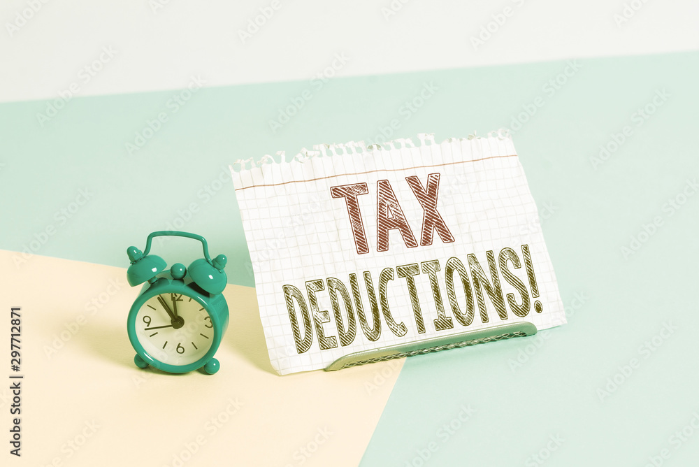 Word writing text Tax Deductions. Business photo showcasing reduction ...