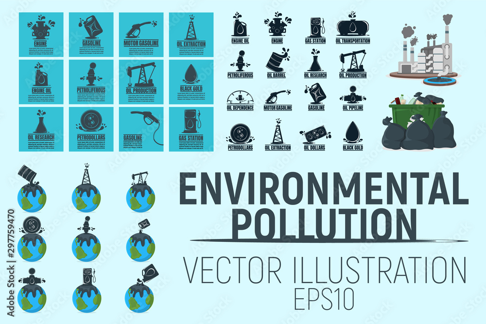 Environmental Pollution Concept Icon and Label. Earth and Water ...