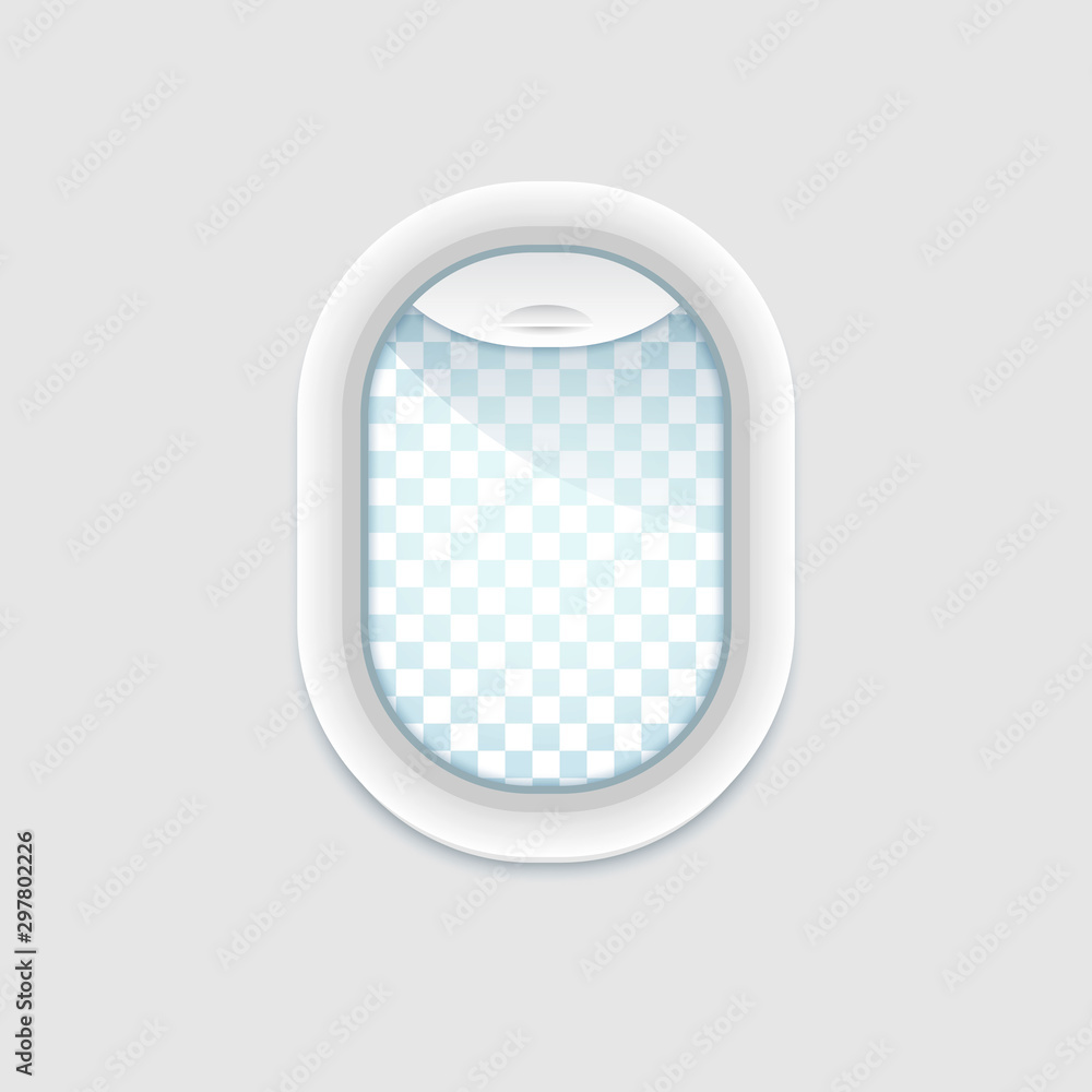 Airplane window inside view. Vector porthole mock up with transparent ...