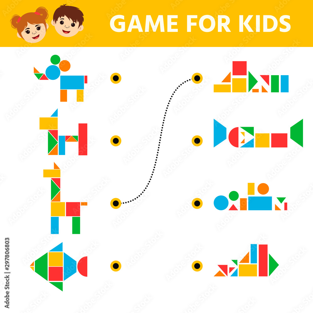 Education logic game for preschool kids. Connect the details and ...