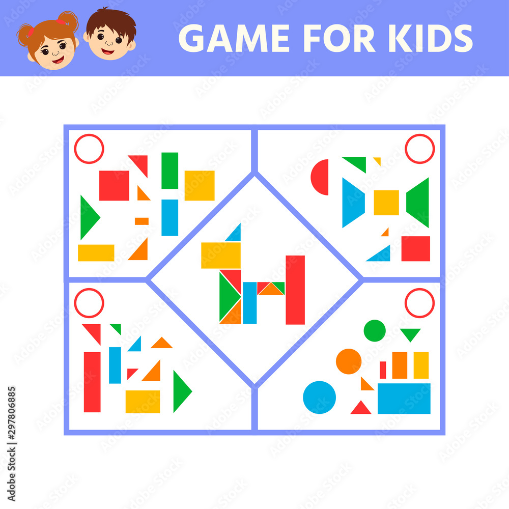 Education logic game for preschool kids. Connect the details and ...