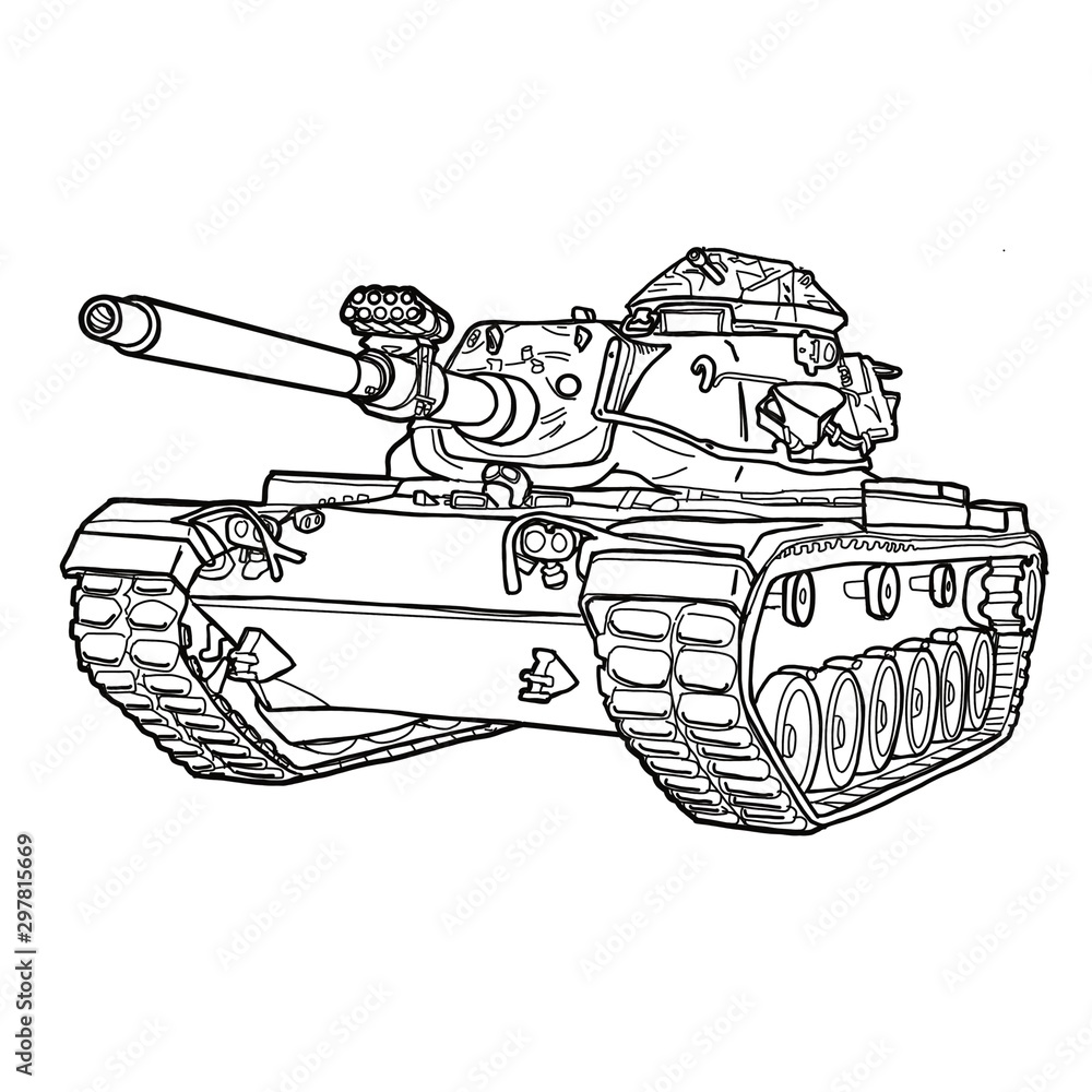 Battle tank drawing on white background. Stock Illustration | Adobe Stock
