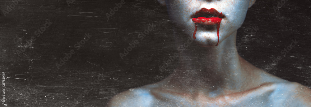 Zombie vampire woman with bloody lips. Fashion glamour halloween art ...