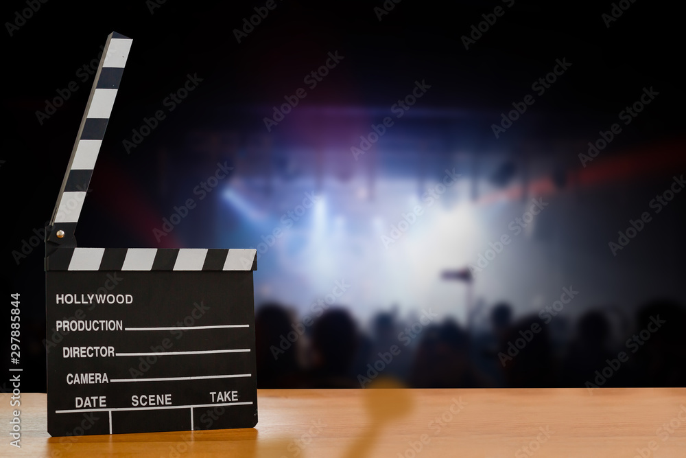Slate film, Film clapper or Movie director slate on wood table with De ...