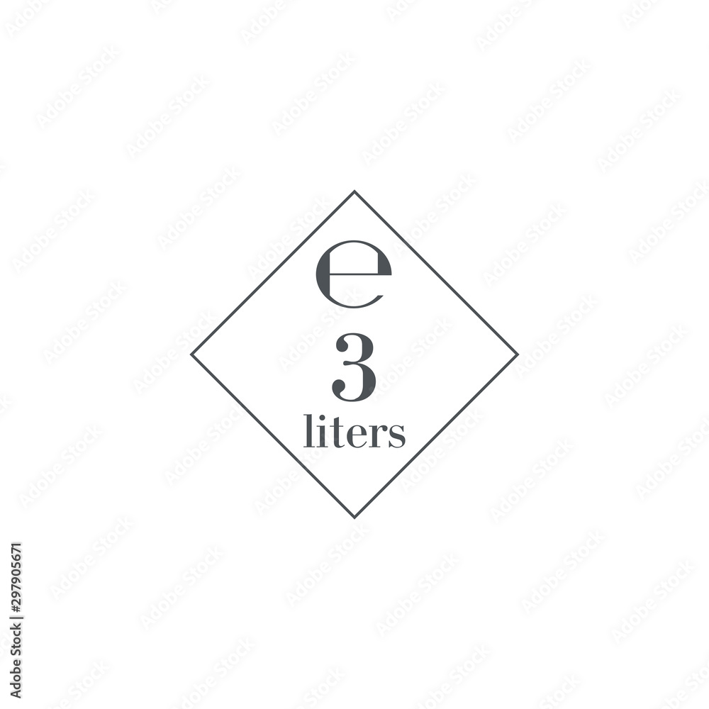 3 Liters l sign (l-mark) estimated volumes milliliters (ml) Vector ...